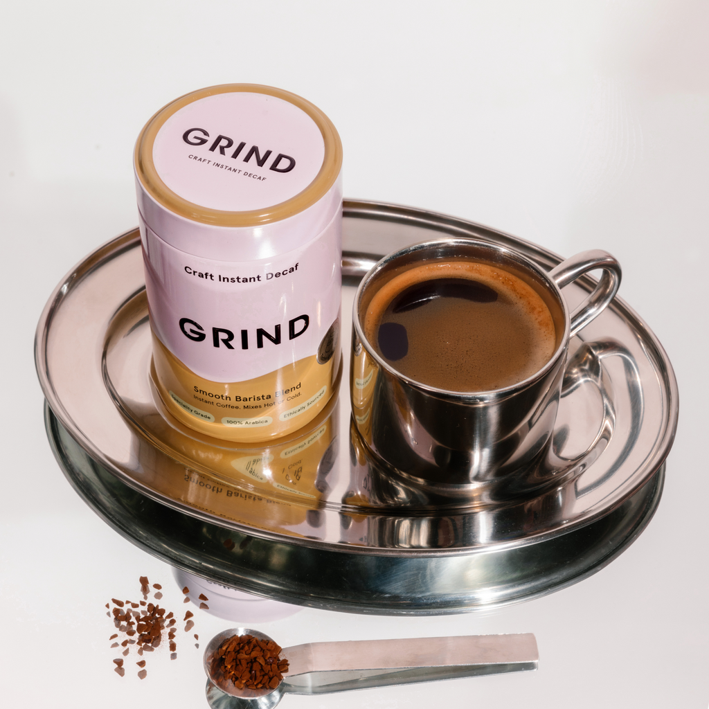 Grind Decaf Instant Coffee | Smooth Barista Blend | Filled Coffee Tin